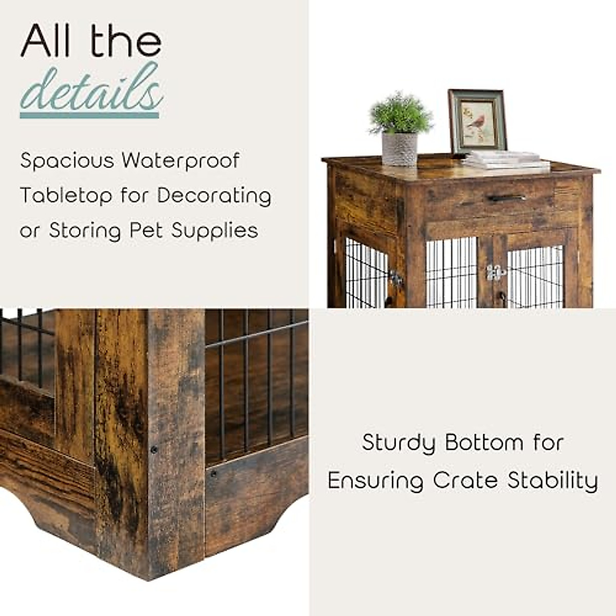 DOSSMBOLA 30'' Medium Dog Crate Furniture for Medium Small Dogs, Wooden Dog Kennel Dog Crate with Storage Drawer, End Table Dog Cage - Brown