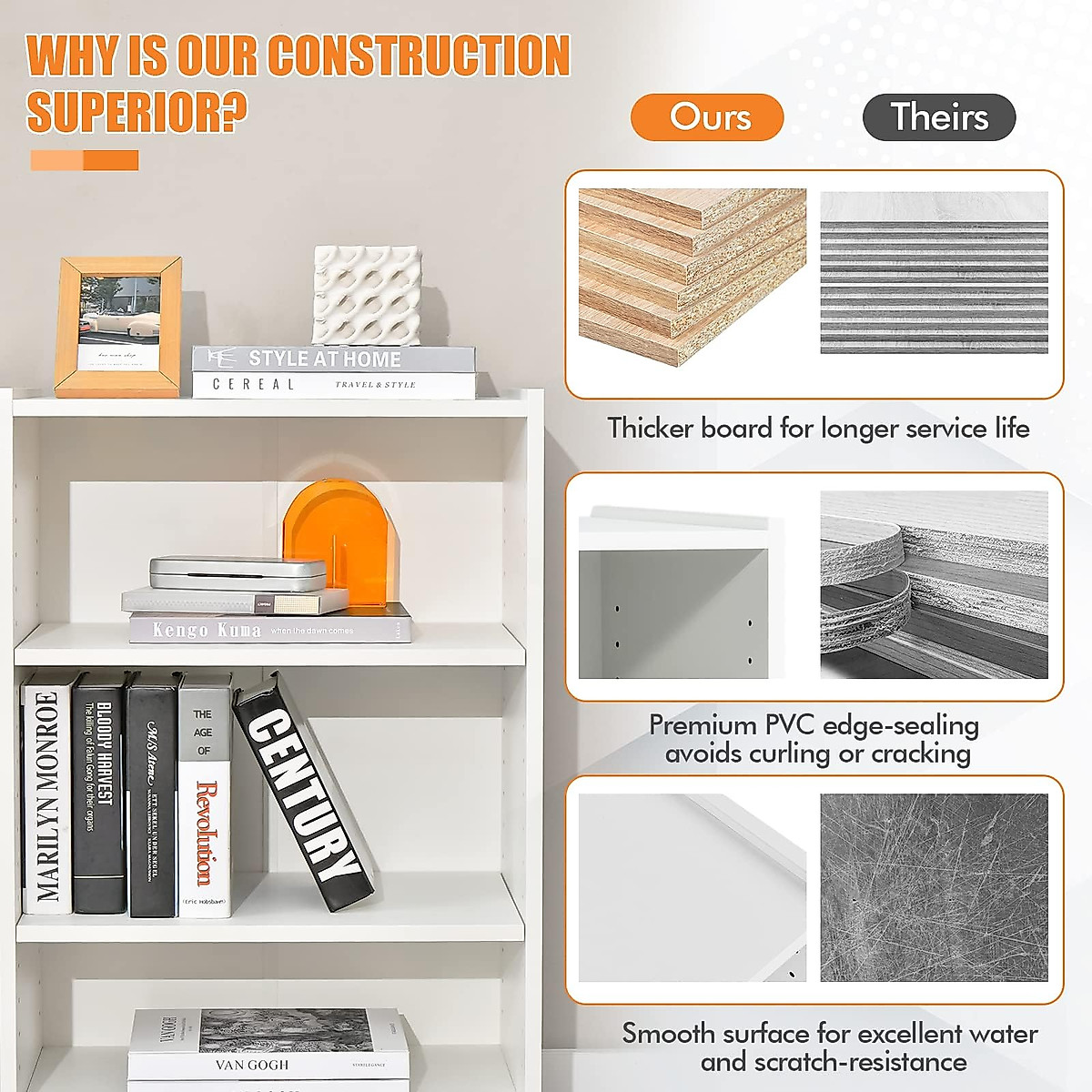 Byroce 3-Tier Bookshelf, Small Bookcase with 18 Positions Adjustable Shelves, 29.5” Modern Display Shelves, 3 Cube Storage Organizer for Home, Office & School (2, White)