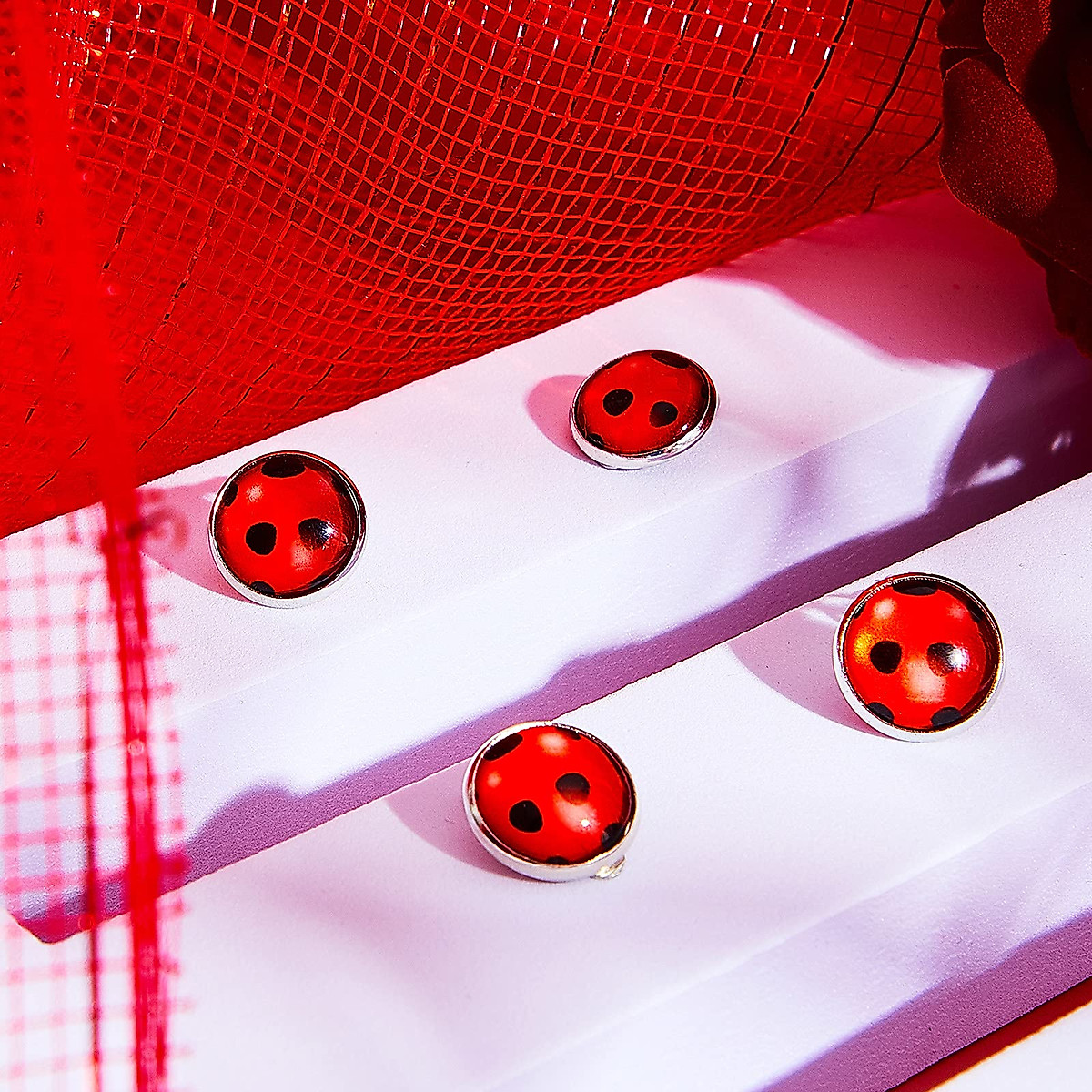 Hicarer 6 Pairs Ladybug Clip on Earrings No Pierced Black Spot Red Enamel Beetle Earrings for Women Halloween Costume