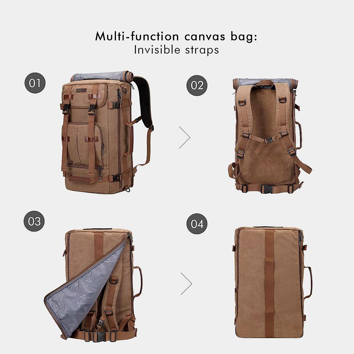 WITZMAN Canvas Backpack Vintage Travel Backpack Large Laptop Bags Convertible Shoulder Rucksack (A519-1 Brown)