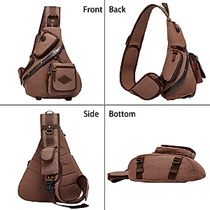 AONIJIE Canvas Crossbody Sling Backpack,Multi-pockrt Shoulder Chest Bags Casual One Strap Daypacks for Men Outdoor Camping Hiking,Coffee
