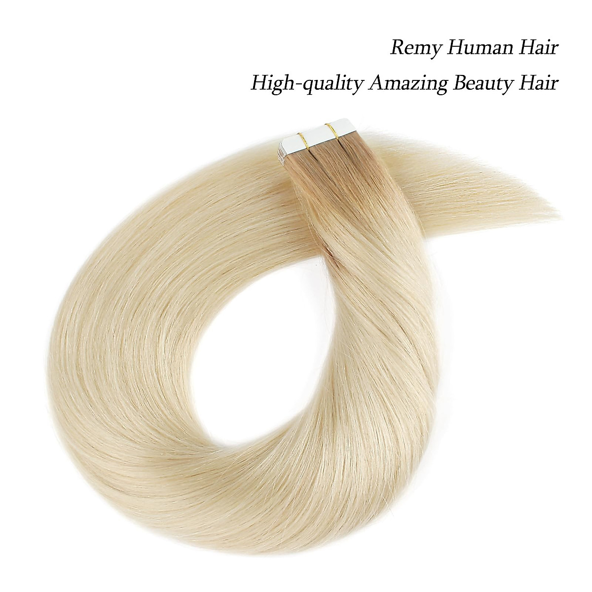 ABH AMAZINGBEAUTY HAIR Rooted Tape in Hair Extensions, Remy Human Hair, 20 Pieces 50 Grams, Platinum Blonde with Dirty Blonde Roots, 20 Inch
