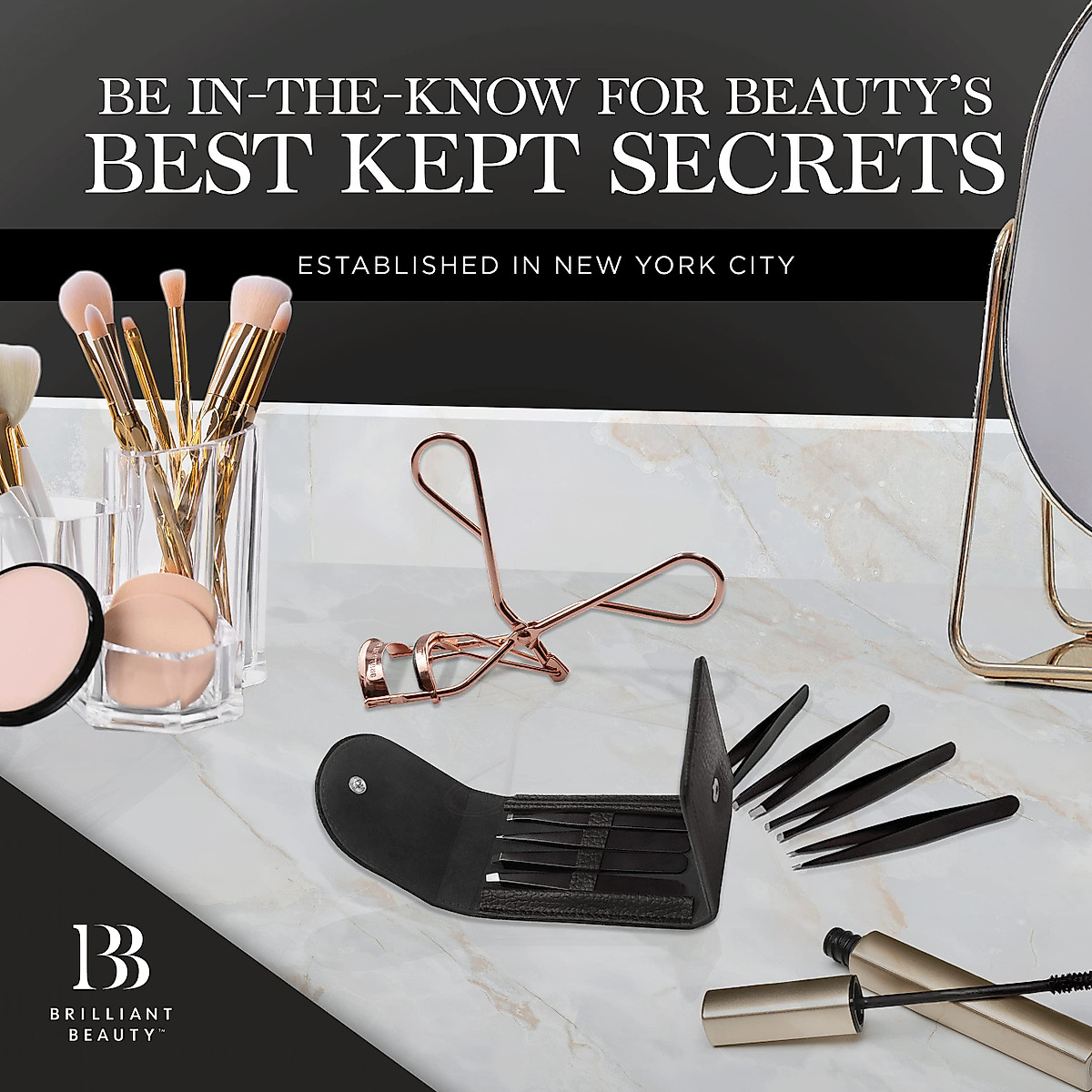 Brilliant Beauty Eyelash Curler with Satin Bag & Refill Pads - Award Winning - No Pinching, Just Dramatically Curled Eyelashes for a Lash Lift in Seconds (Rose Gold)