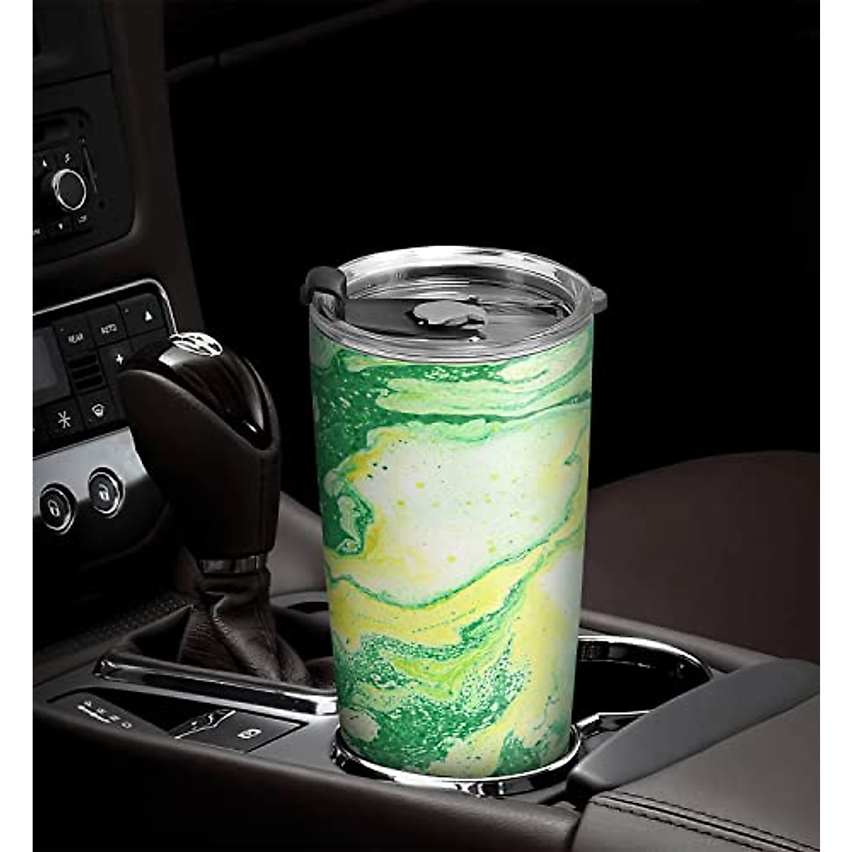 64HYDRO 20oz Coffee Thermos for Women, Inspirational Birthday Gifts for Her, Gifts for Mom Daughter Sister Friends, Abstract Green Yellow Marble Tumbler Cup, Insulated Travel Coffee Mug with Lid