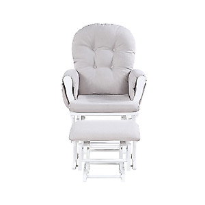Suite Bebe Carson Glider and Ottoman in White Wood and Woven Gray Fabric