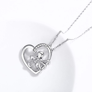 JUSTKIDSTOY Octopus Necklace for Women 925 Sterling Silver Heart Octopus Pendant Necklace Ocean Jewelry Graduation Gifts for Sea Lover