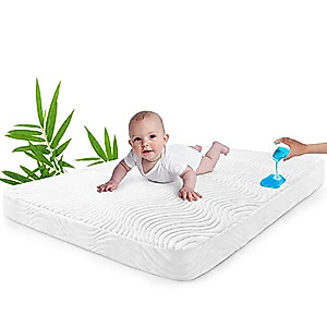 Pack and Play Mattress Topper 38" x 26", Waterproof Bamboo Cover and Dual Sided (Firm for Babies) & Soft Memory Foam (for Toddlers) Pack n Play Mattress Pad/Playard/Playpen Mattress Topper