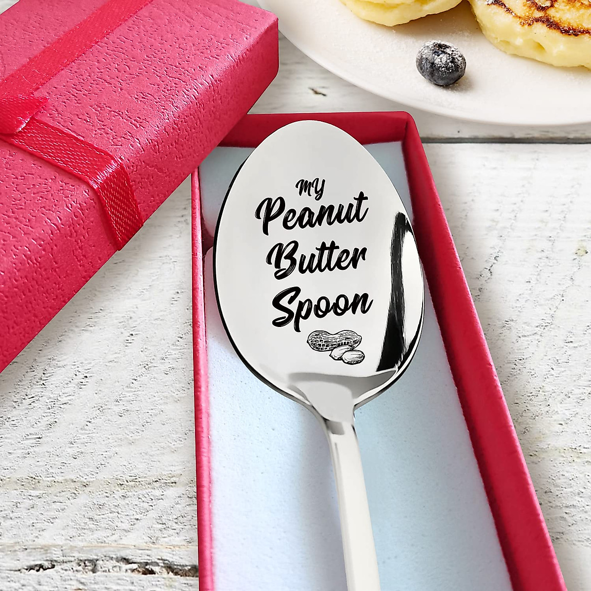 PZJIEAN My Peanut Butter Spoon Funny Engraved Stainless Steel Spoon, Best Peanut Butter Spoon Dessert Spoon Gifts for Dad Mom Grandpa Grandma Birthday Valentine Christmas Gift