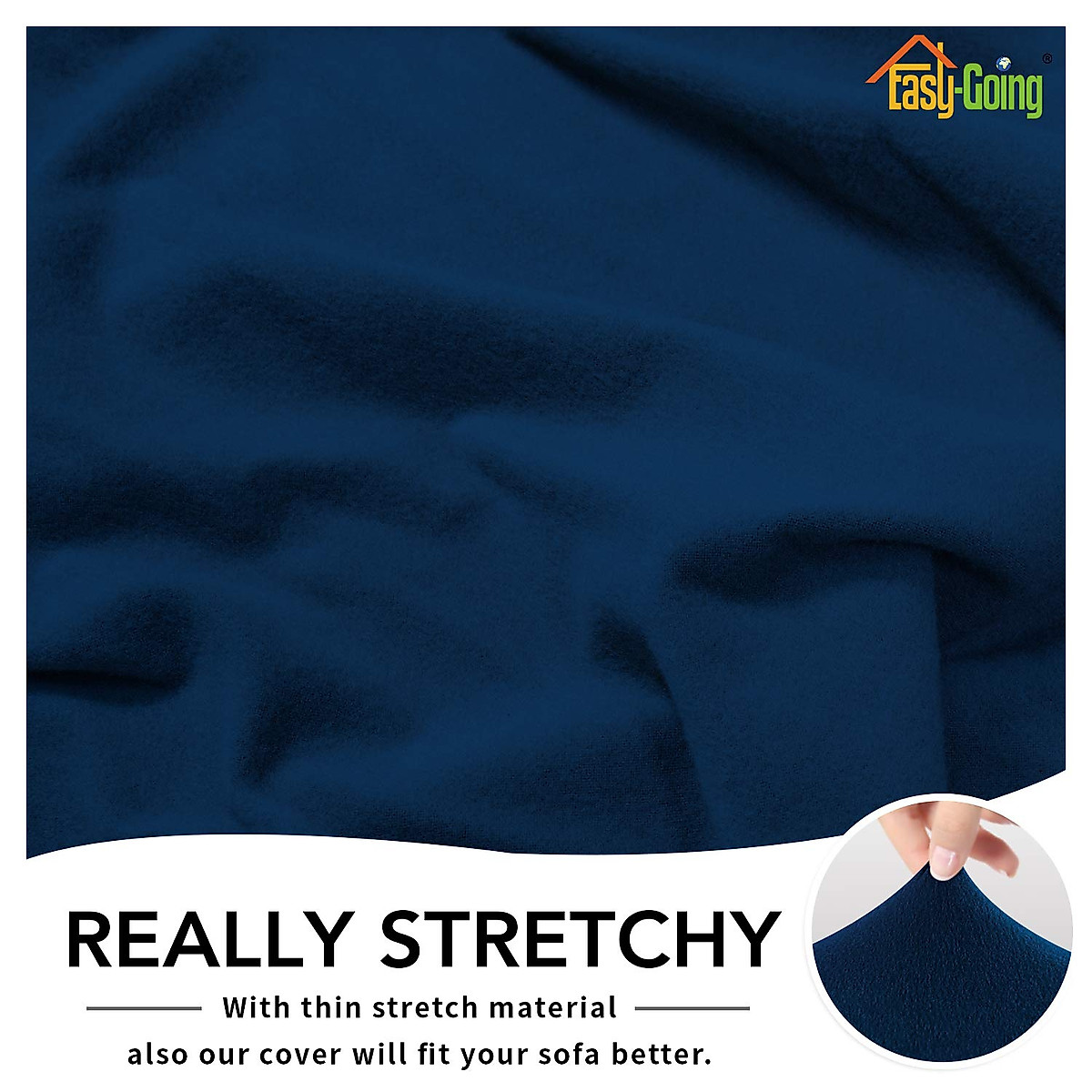 Easy-Going Fleece Stretch Sofa Slipcover Spandex Non-Slip Soft Couch Sofa Cover, Washable Furniture Protector with Anti-Skid Foam and Elastic Bottom for Kids, Pets(Sofa, Navy)