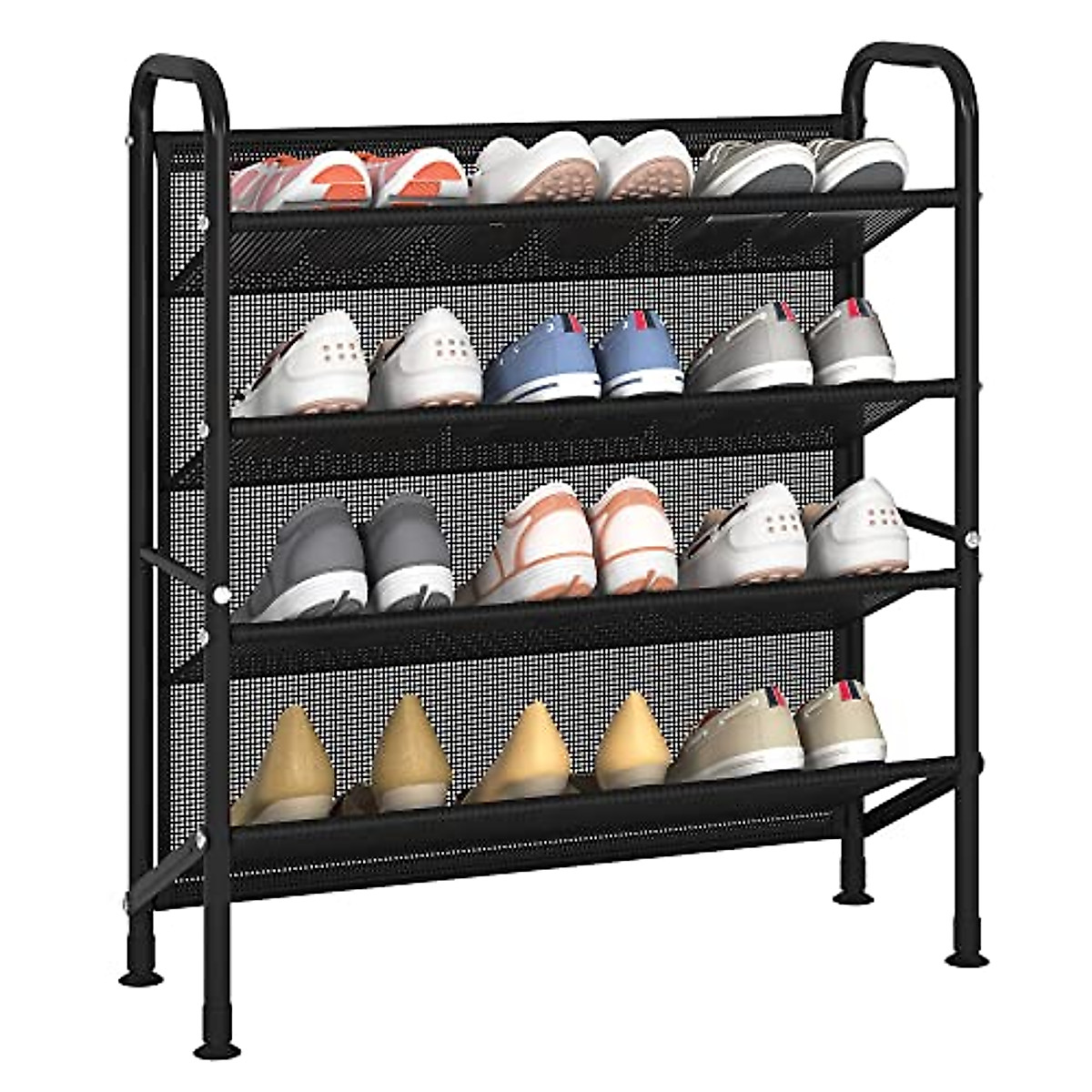FKUO 4 Tier Shoe rack for closet Mesh fabric narrow Metal shoe racks, Space saving Small Shoe Storage Organizer Shelf for Entryway, Hallway, Dorm Room (Black, 4-Tier)