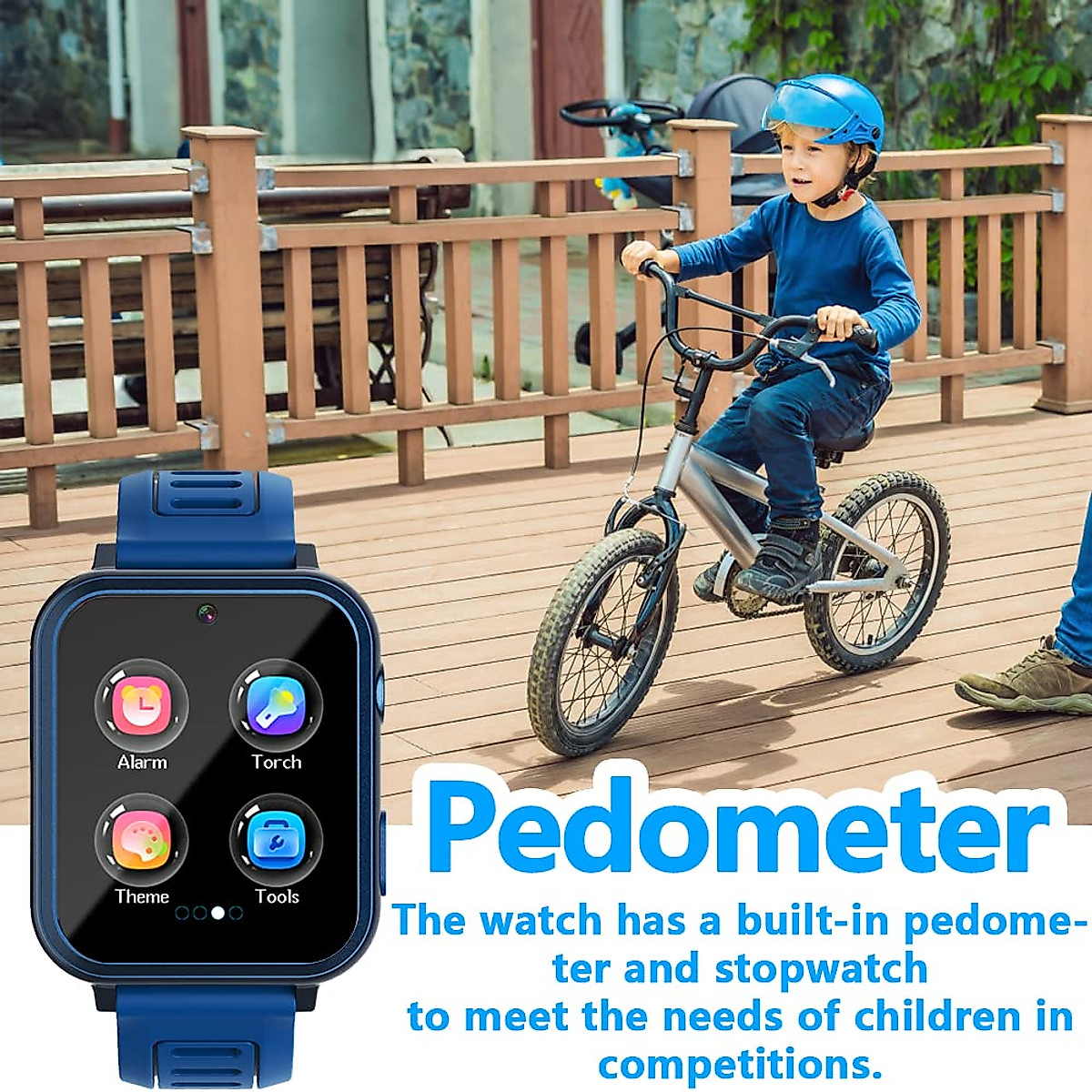 OVV Kids Smart Watch with 16 Puzzle Game for Boys Girls Ages 4-12 Selfie Camera Video Recorder Music Player Pedometer Flashlight 12/24 Hr Clock 1.54" Touch Screen Children Aluminum Case (1.Blue)