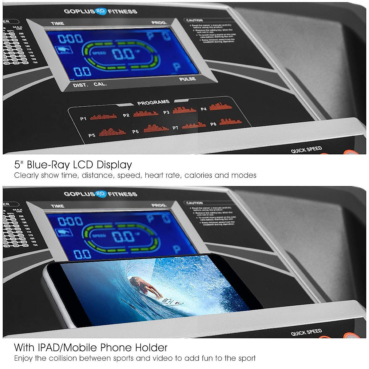 Goplus 2.25HP Electric Folding Treadmill with Incline, Walking Running Jogging Fitness Machine with Blue Backlit LCD Display for Home & Gym Cardio Fitness