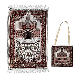 Tnfeeon Muslim Prayer Mat with a Cloth Bag Pilgrimage Carpet Muslim Praying Rug for Pilgri Thick Cotton