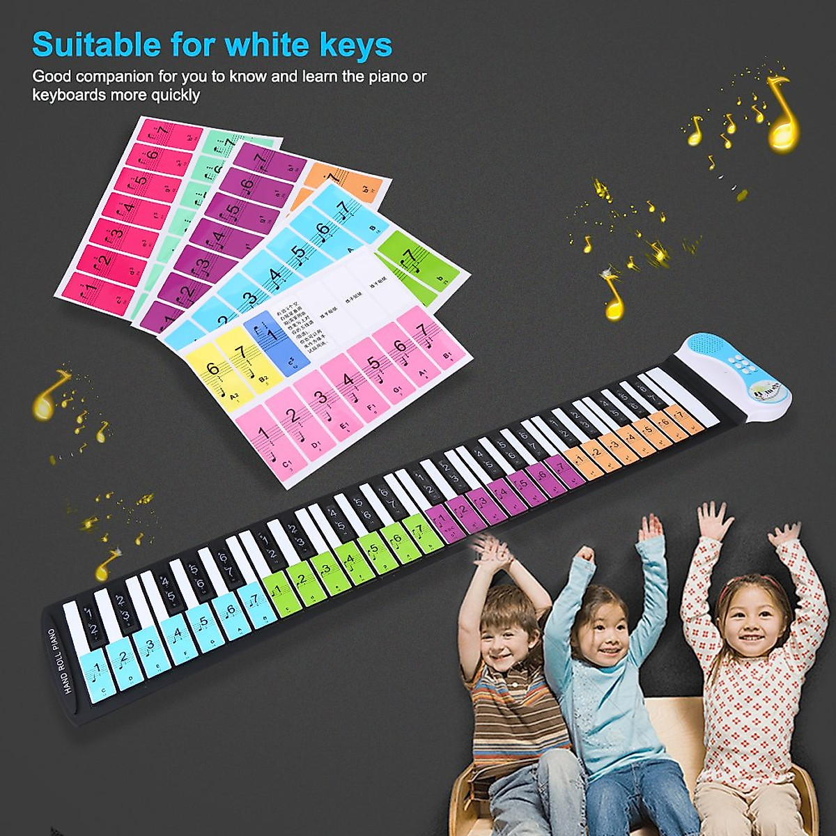 Removable Piano Stickers,Electronic Keyboard Note Keys Stickers Labels For 49/61 / 76/88 Key Keyboards For Kids And Beginners Learning Piano Or Keyboard (Multicolor) Keyboard Tasche Piano Keyb