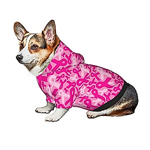 Small Pet Sweaters with Hat Breast Cancer Ribbons Cat Puppy Hoodie Pet Hooded Coat X-Small