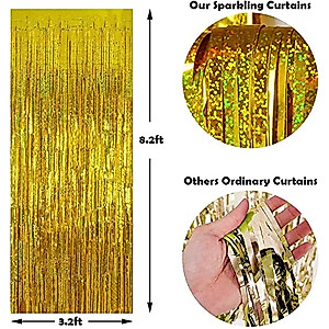 Graduation Party Decorations Purple Gold 2023/Purple Graduation Decorations 2023/Purple Gold Birthday Decorations for Women/ISU Foil Fringe Curtains Backdrop Sparkle Metallic Foil Curtains
