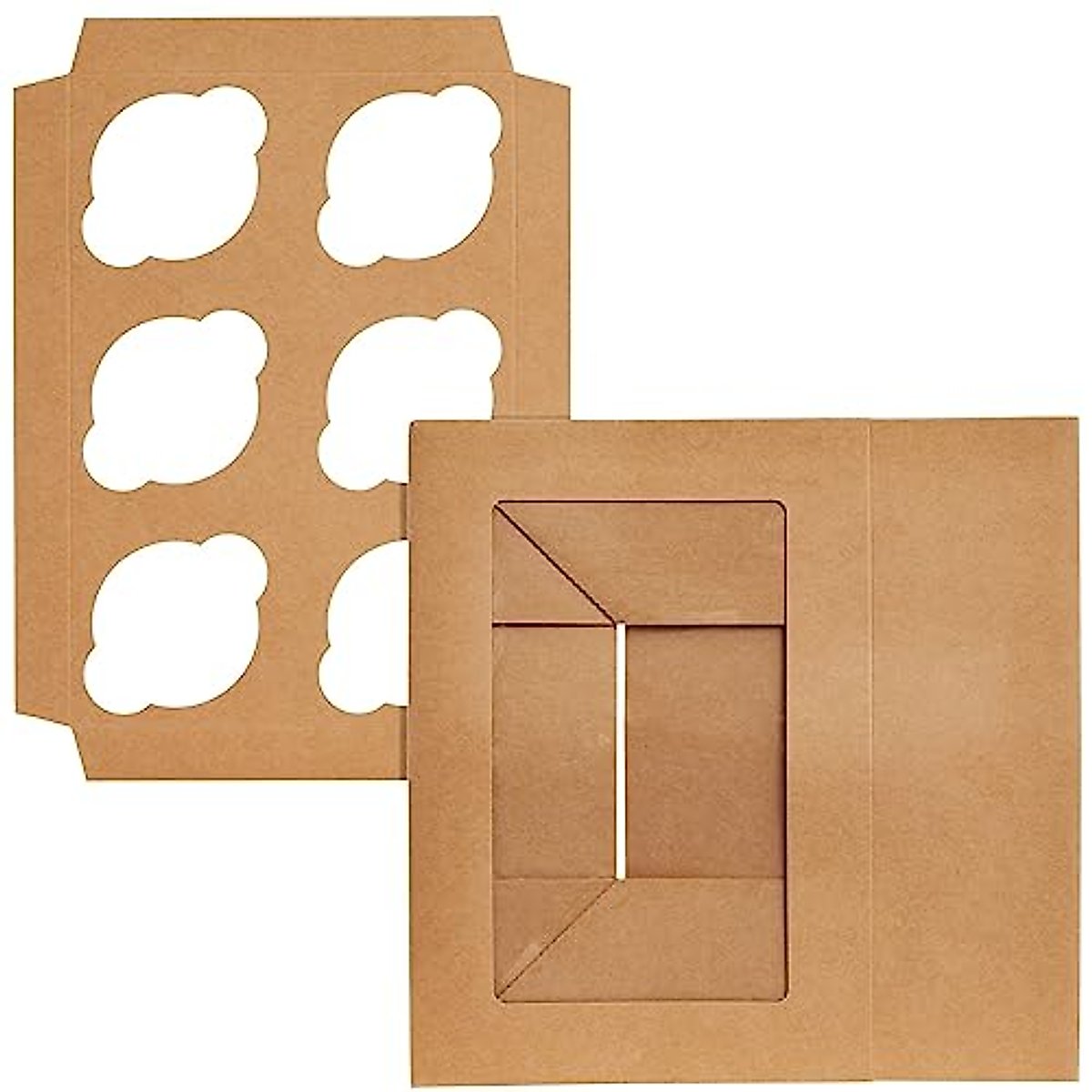 Juvale 24 Pack Cupcake Containers with Windows, 6 x 6 Boxes with 4 Count Inserts for Muffins (Kraft Paper)
