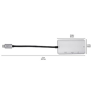 Amazon Basics 4-in-1 USB C Adapter with USB-C to HDMI, Ethernet Port, USB 3.0 and 100W Power Delivery, Gray, 3.35 x 1.77 x 0.51 inches