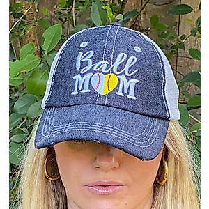 Cocomo Soul Womens Ball Mom Hat | Baseball Mom Softball Mom Hat | Baseball Softball Mom Cap | Half Baseball Half Softball Hat 402 Dark Grey