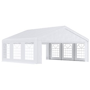 Outsunny 20' x 20' Heavy Duty Party Tent & Carport with Removable Sidewalls and Double Doors, Large Canopy Tent, Sun Shade Shelter, for Parties, Wedding, Outdoor Events, BBQ, White