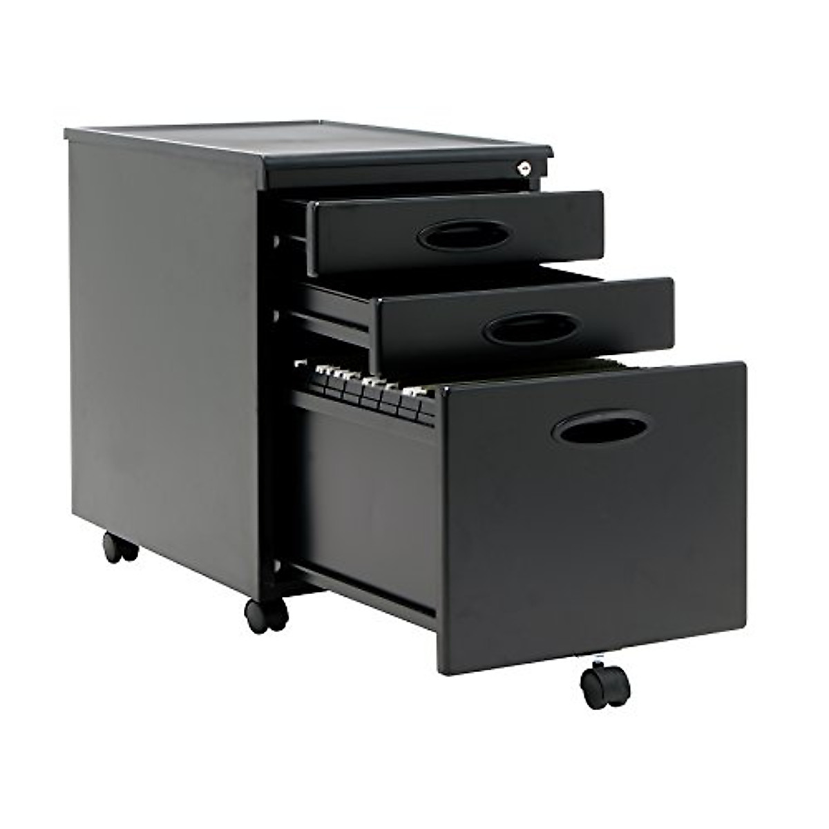 Calico Designs Metal Full Extension, Locking, 3-Drawer Mobile File Cabinet Assembled (Except Casters) for Legal or Letter Files with Supply Organizer Tray in Black