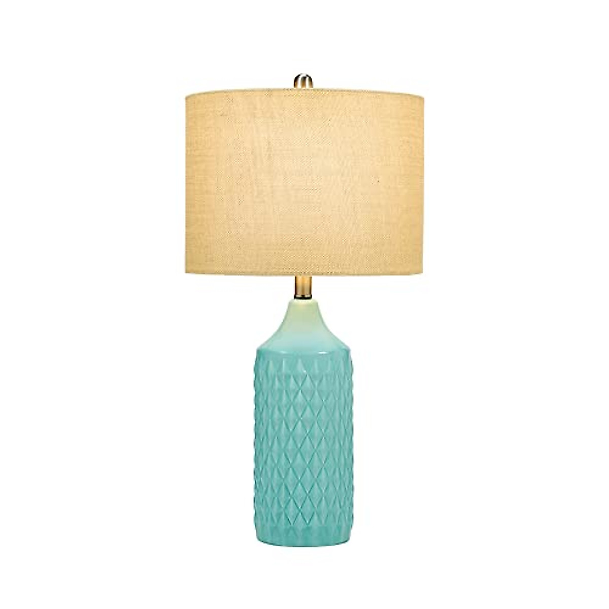 Catalina 19970-000 Cassie Quilted Ceramic Table Lamp with Linen Drum Shade, 26.5", Classic Aqua Blue