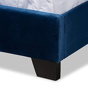 Baxton Studio Samantha Modern and Contemporary Navy Blue Velvet Fabric Upholstered Queen Size Button Tufted Bed