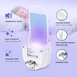 LiBa Fly Trap Indoor for Home, Plug-in Flying Insect Trap for Flies, Fruit Flies, Moths, Gnats, Mosquito Killer Insect Catcher Fly Tapper with 3 Refill Glue Cards for Home Office