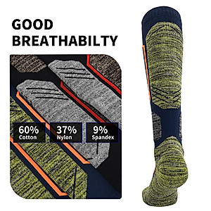 Ski Socks 2 Pairs Pack,Knee High Socks for Men Women Unisex Thick Snow Skiing Snowboard Socks (Fits womens 6-13, fits mens 7-12, Black +Blue)