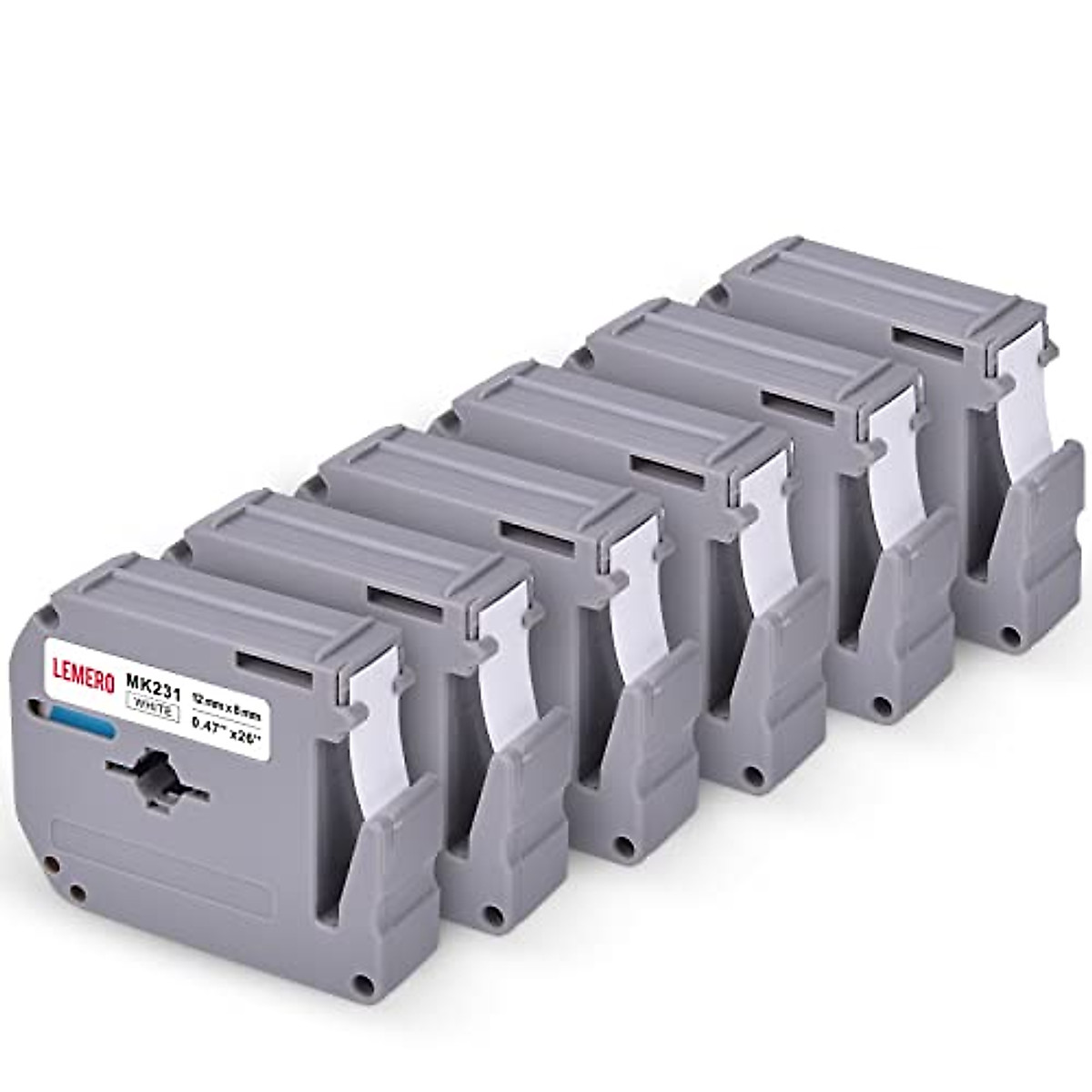LEMERO Compatible with Brother M Tape M-K231 M231 MK231 M-K231s 12mm x 8 Meter White Label Tape - for Brother PT-65 PT-70 PT-80 PT-90 PT-45M 26.2 Feet Black on White (6 Pack)