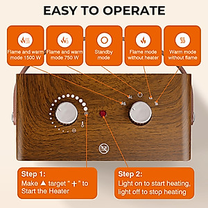 Electric Fireplace Heater for Indoor Use, 1500W/750W Space Heater Fireplace with 3D LED Flame, Double Safety Protection, Portable Fireplace Heater for Home Office Christmas Decoration