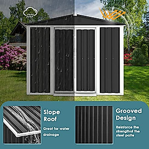 Betterland 4X6 FT Outdoor Storage Shed, Steel Garden Shed with Sliding Door, Metal Tool Storage Shed for Backyard, Lawn, Grey