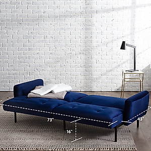 Edenbrook Gilman Futon - Futon Sofa Bed - Futon Couch - Small Futon - Living Room Furniture - Armed Sofa Bed Couch - Sleeper Sofa - Navy Blue Velvet Futon, Deluxe