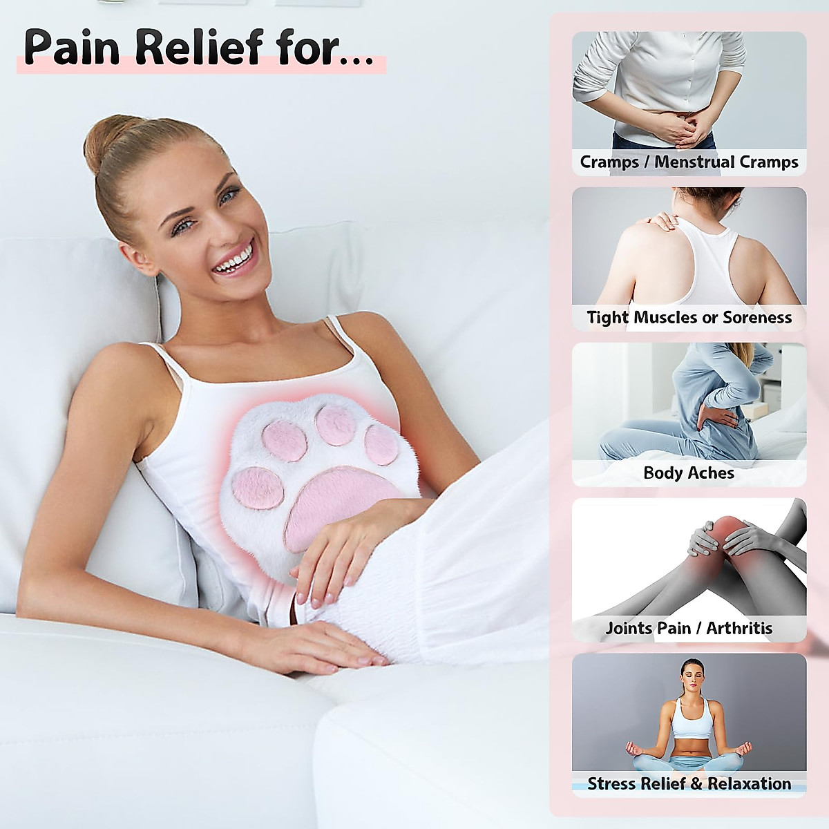 SuzziPad Ultra-Soft Microwave Heating Pads for Cramps, White Throw Pillow with Flaxseed & Cotton, Cat Paw Heat pad Microwavable for Cuddle, Warm Compress Moist Heat Pack for Pain Relief & Relaxation