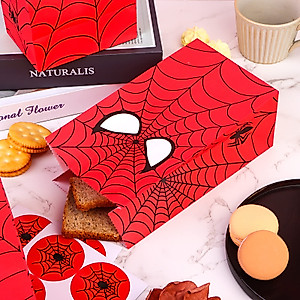 Asdasd 100 Pieces Spider Web Bags Hero Party Treat Bags Kraft Paper Goodie Bags Candy Bags with 104 Pieces Spider Web stickers fo Hero Custume Theme Birthday Party Decoration