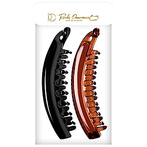 RC ROCHE ORNAMENT 2 Pcs Womens Premium Hair Plastic Banana Classic Clincher Strong Hold Ponytail Maker Girls Ladies Beauty Accessory Clasp Clip, Large Black and Brown