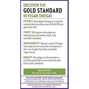 New Chapter Vegan DHA, EPA, and DPA Supplement- Vegan Omega-3 Complex for Heart, Brain, Eye & Joint Support - 30 Softgels