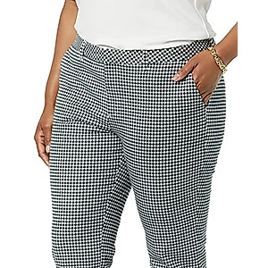 Amazon Essentials Women's Bi-Stretch Full Length Straight Leg Pant, White/Black, Gingham, 14