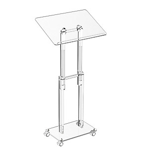 HMYHUM Acrylic Podium Stand with Lockable Wheels, Angle & Height Adjustable, Clear Rolling Podium, Mobile Lecterns & Pulpits for Classroom, Concert, Church, Speech, Multi-Purpose, Modern