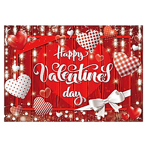 Allenjoy 72" x 48" Happy Valentine's Day Backdrop 14 February Valentines Romance Banner Love Couple Anniversary Party Supplies Red Heart Balloons Decoration Valentine Photography Background