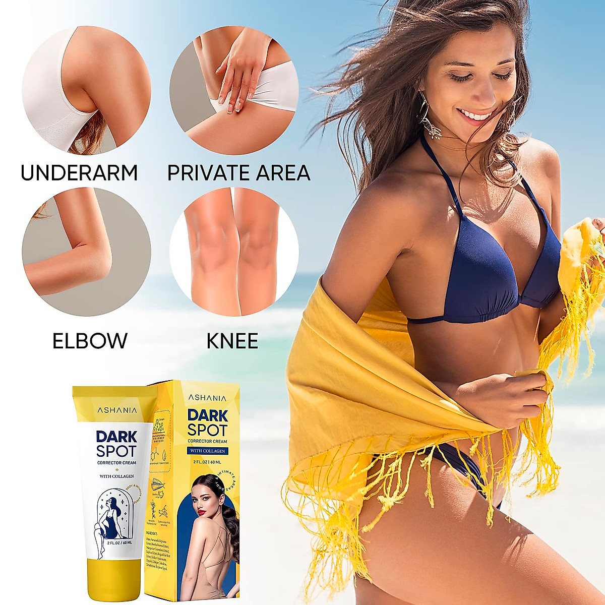 Ashania Dark Spot Remover For Body Cream, Dark Armpit Remover, Neck, Elbows, Armpit, Knees, Bikini Areas, Inner Thighs, Sun Spot and Private Areas