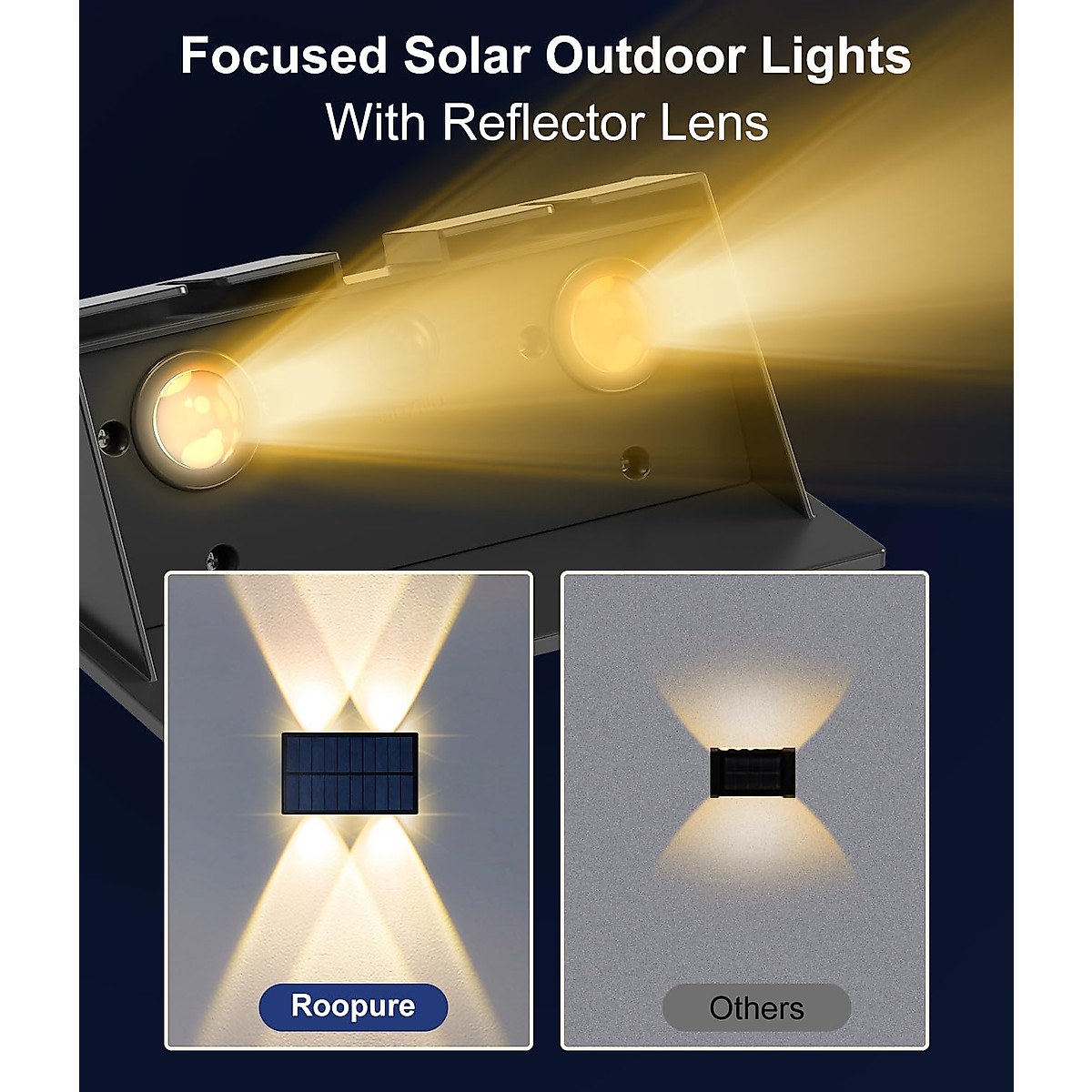 Roopure Solar Fence Light 8 Pack Bundle, Solar Motion Lights Cool White Lighting & Solar Wall Light Outdoor Up and Down Warm Lighting Security and Decorative for Yard Fence Deck Step Wall Porch Garden