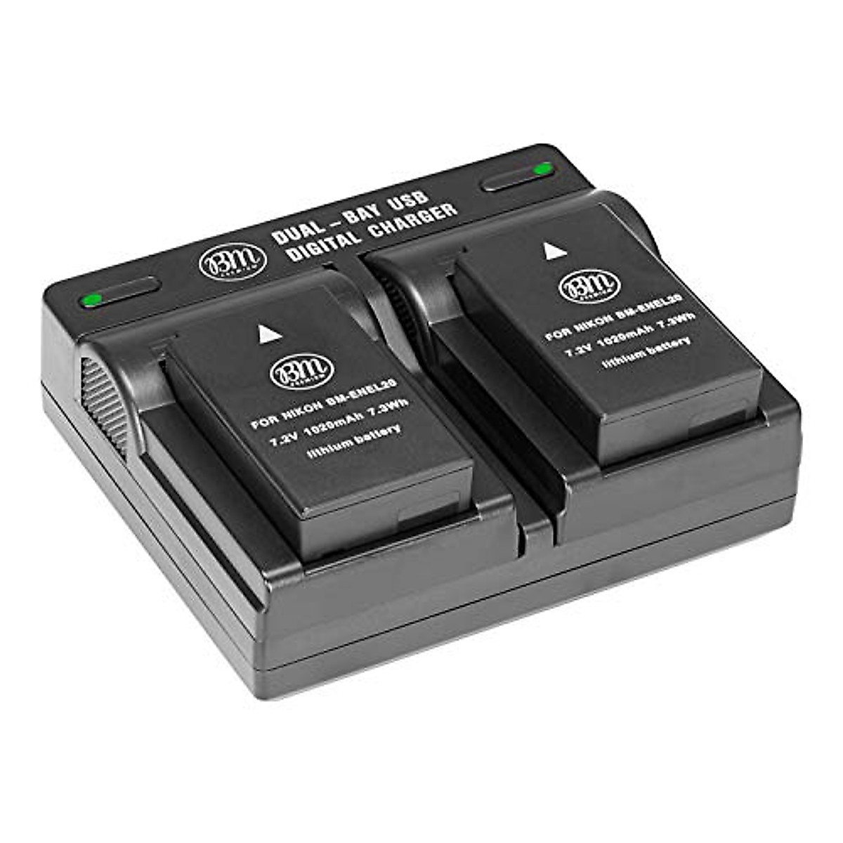 BM Premium Pack of 2 ENEL20, EN-EL20a Batteries and USB Dual Battery Charger for Nikon Coolpix P950, P1000, DL24-500, Coolpix A, 1 AW1, 1 J1, 1 J2, 1 J3, 1 S1, 1 V3 Digital Camera