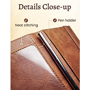 Yarnic Checkbook Cover for Personal Checkbook, Checkbook Holder with Pen Holder & Built-in Clear Plastic Divider for Duplicate Checks (Brown)