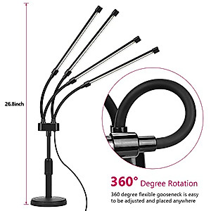 Grow Lights for Indoor Plants, Four Head LED Grow Light with Full Spectrum & Red White Spectrum for Indoor Plant Growing Lamp, Adjustable Gooseneck, Suitable for Plants Growth