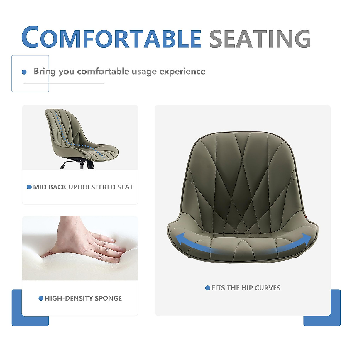 YOUNIKE Office Chair Desk Chair, Home Office Desk Chairs with Wheels, Armless Swivel Computer Chairs with Tilt Lever, Cute Small Upholstered Task Chairs for Compact Space, Olive Green