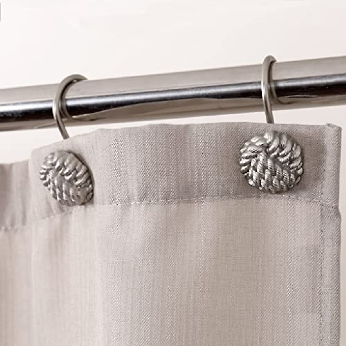 Decorative Shower Curtain Hooks Rings: PopKozzi Rust Proof Matte Nickel Metal Shower Curtain Rings - Boho Nautical Silver Shower Curtain Hangers for Bathroom - Set of 12