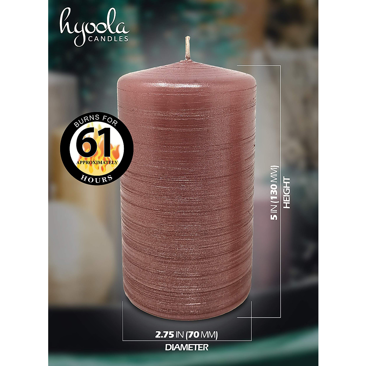 Hyoola Brushed Metallic Pillar Candles - 6 Pack - Rose Pink Pillar Candles - European Made Decorative Pillar Candles - 2.75 Inch x 5 Inch
