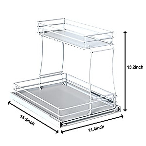 TOOYIMR under sink organizers and storage，2 Tier Pull Out cabinet Organizer with sliding storage drawer，Multi-purpose Bathroom organizer under sink shelf rack for kitchen/bathroom/office(White)