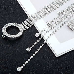 Vabean 2 Pieces Women Rhinestone Belt Shiny Diamond Crystal Ladies Single O Ring Square Ring Waist Belt for Jeans Dresses (Silver, 47 Inch)